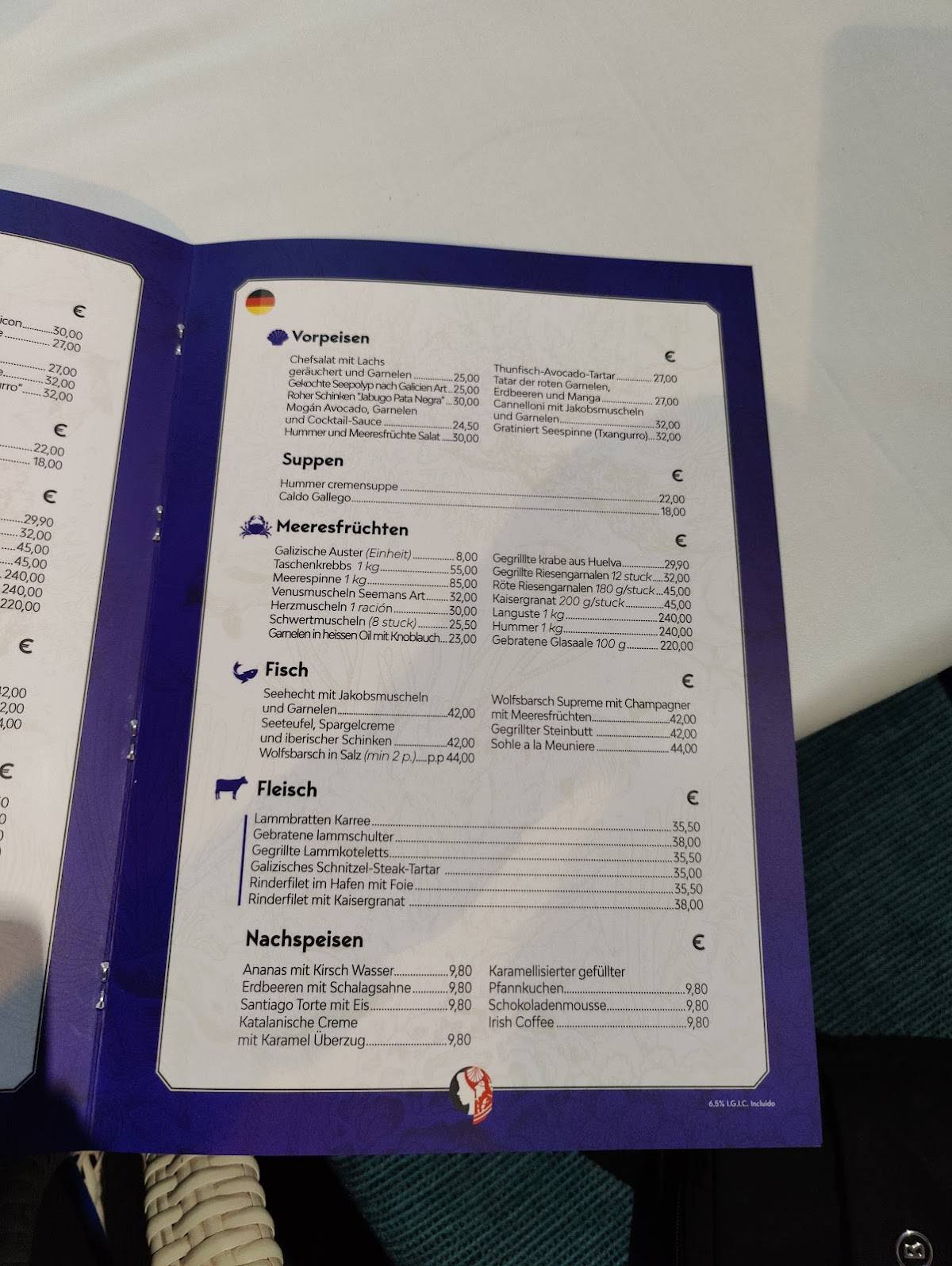 Carta de RESTAURANTE RÍAS BAJAS PLAYA DEL INGLÉS, Maspalomas