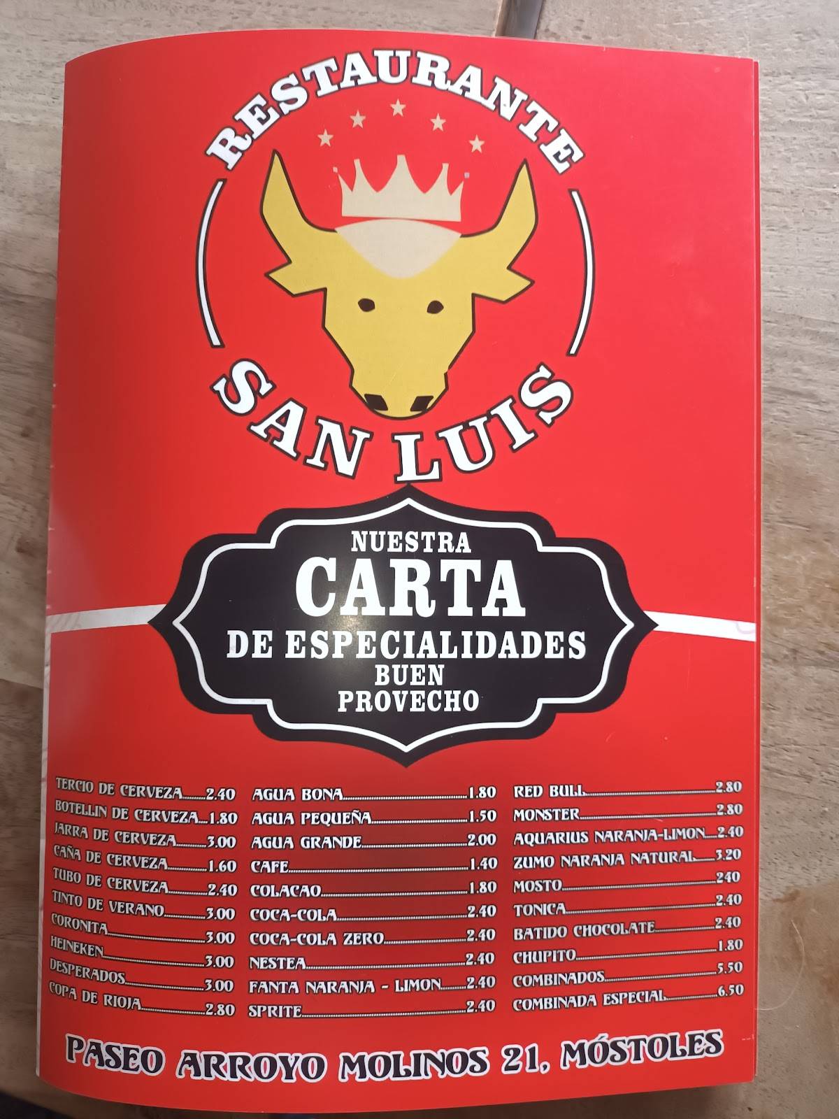 Carta de Restaurante San Luis, Madrid