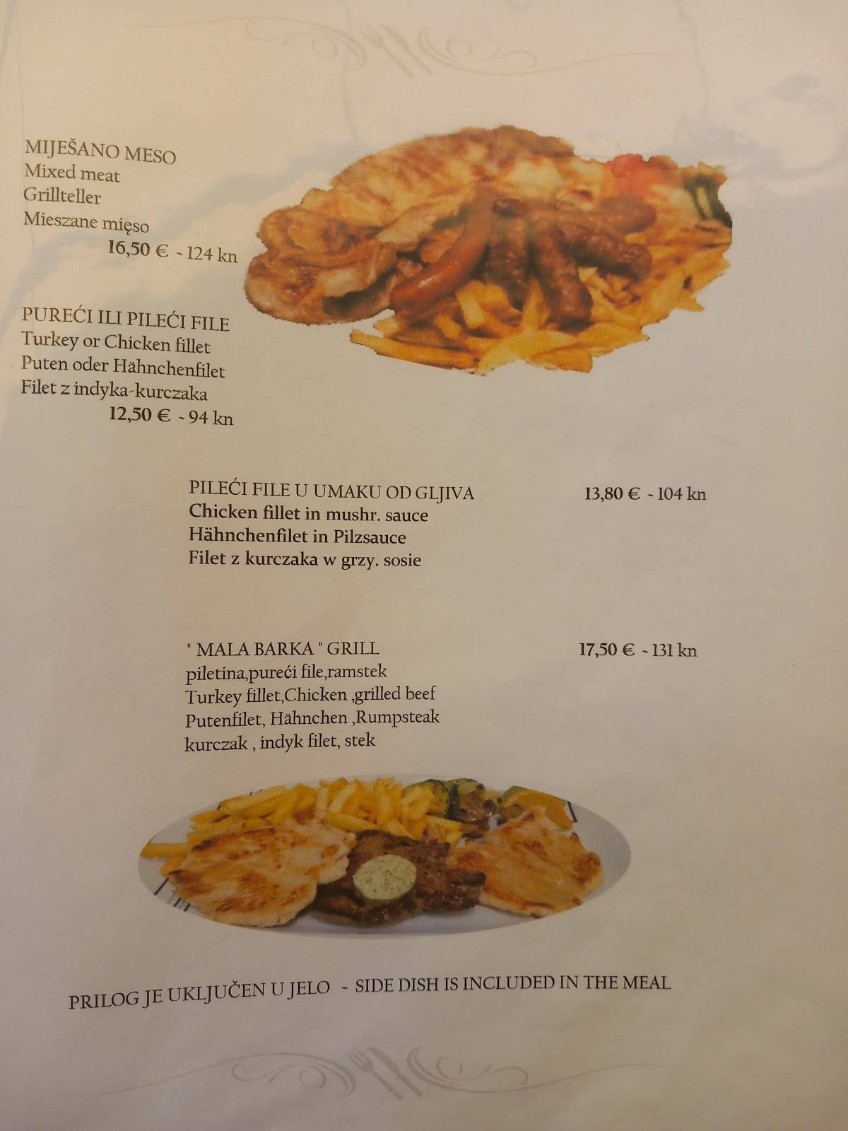 Menu at Restoran - Mala Barka, Tučepi