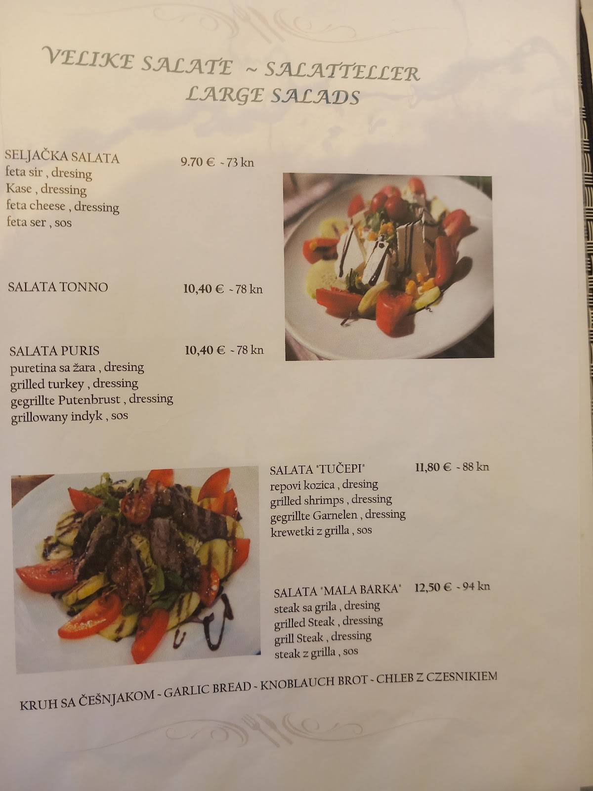 Menu at Restoran - Mala Barka, Tučepi