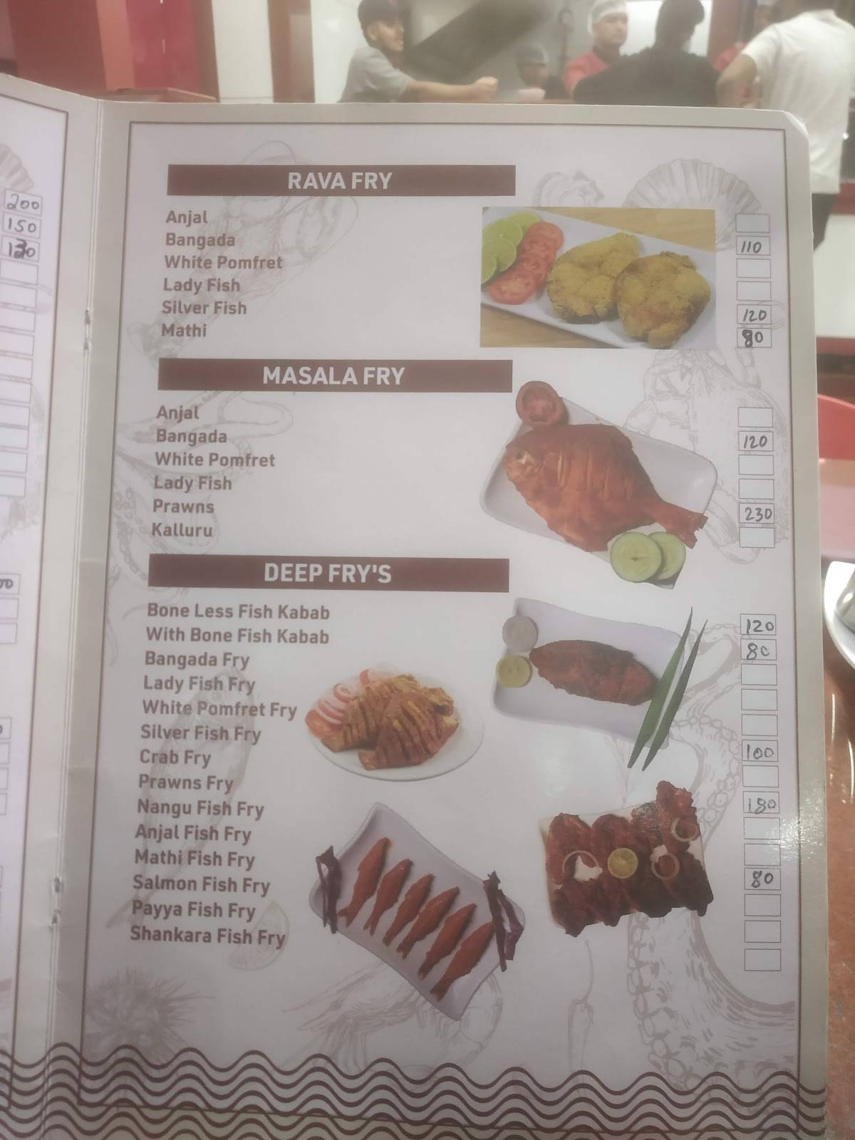 Menu at Rexon fish boat, Bengaluru