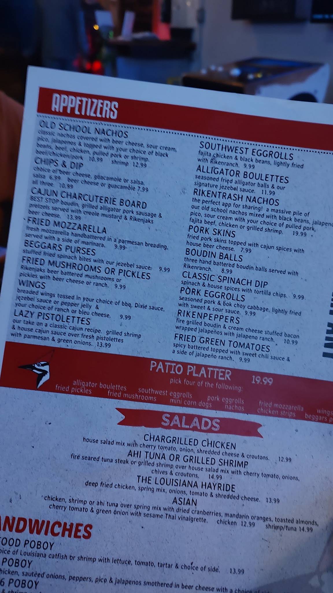 Menu at Rikenjaks Brewing Company pub & bar, Vidor