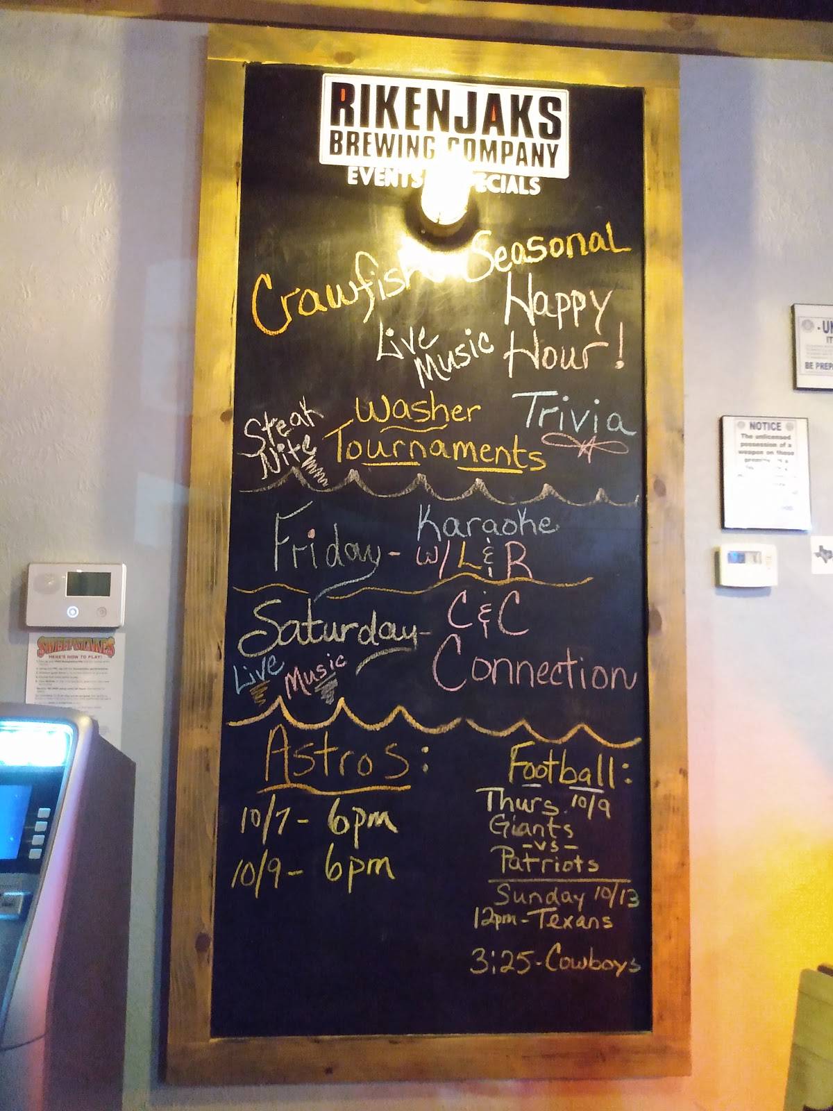 Menu at Rikenjaks Brewing Company pub & bar, Vidor