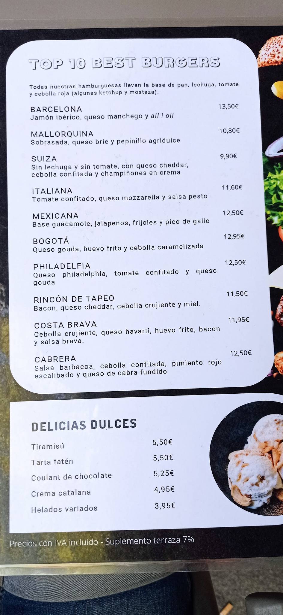 Carta del restaurante Rincón del Tapeo, Barcelona