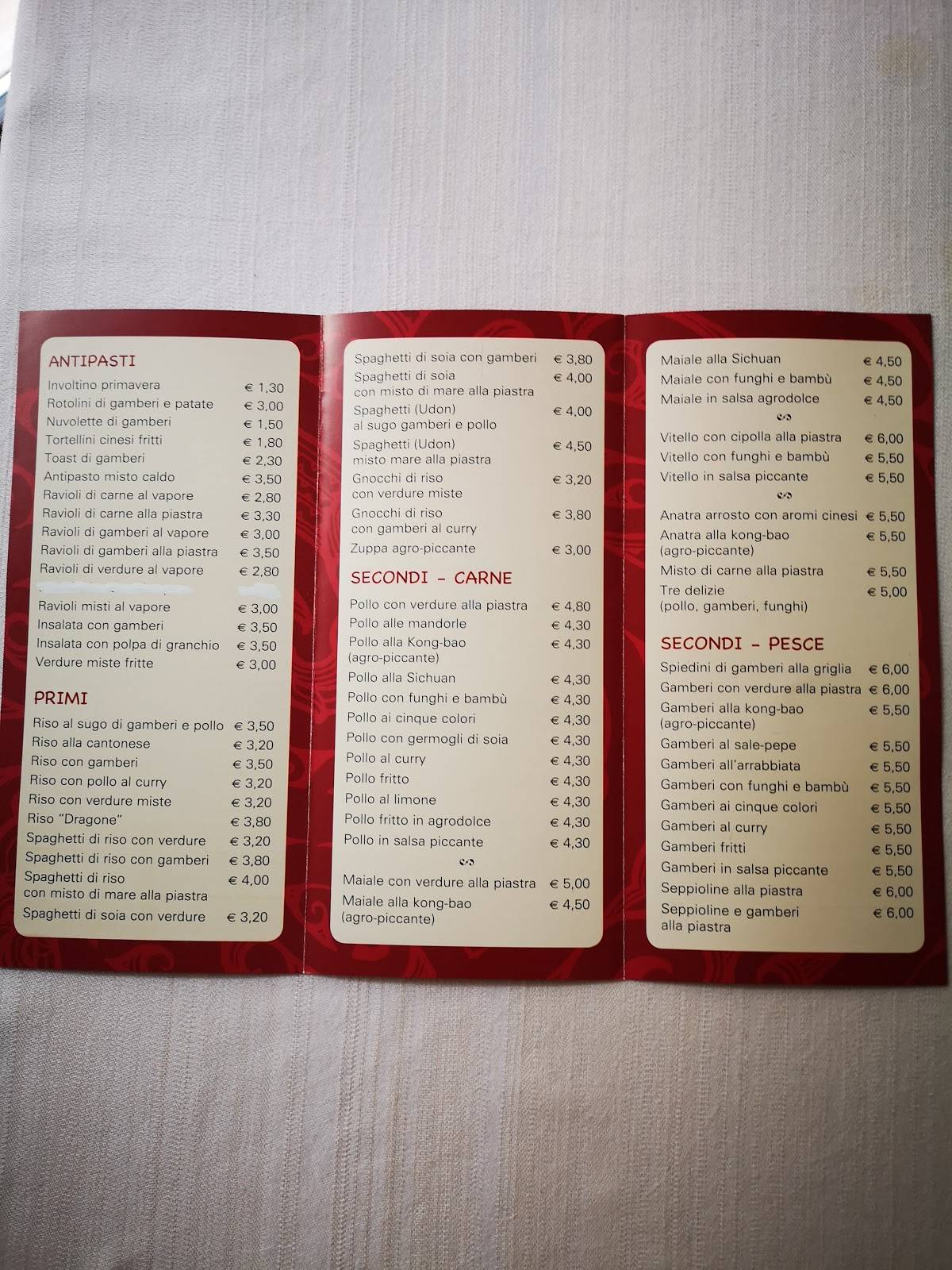 Menu da Ristorante Cinese Dragone, Cento