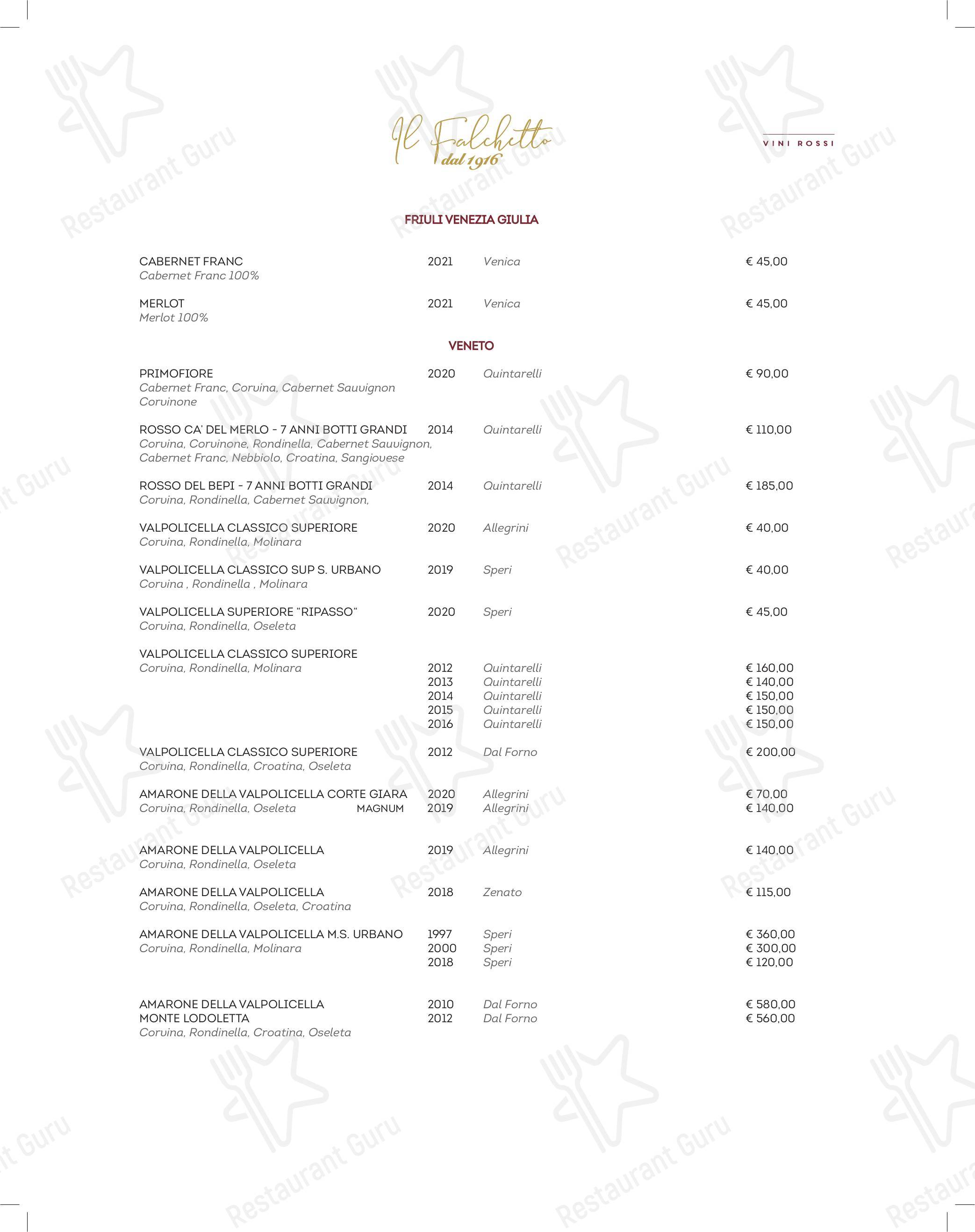 Carta de Ristorante Il Falchetto, Roma