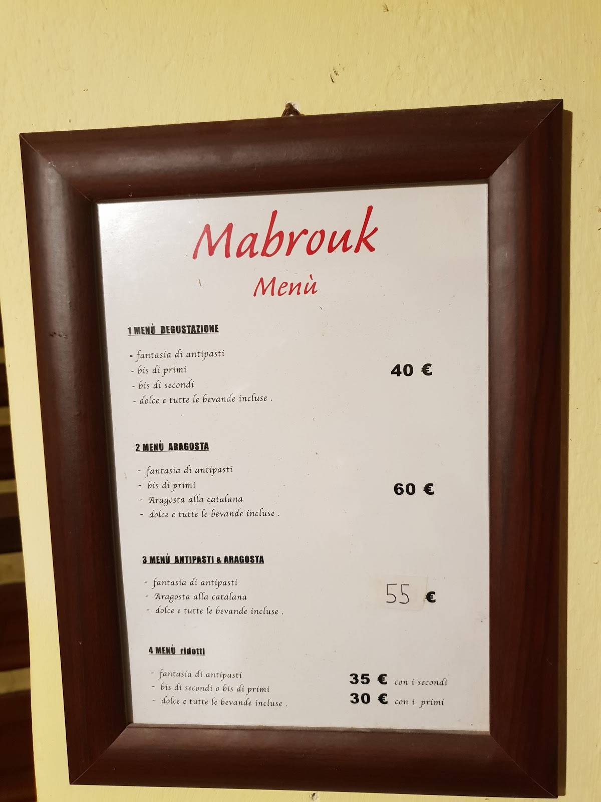 Menu at Ristorante Mabrouk, Alghero