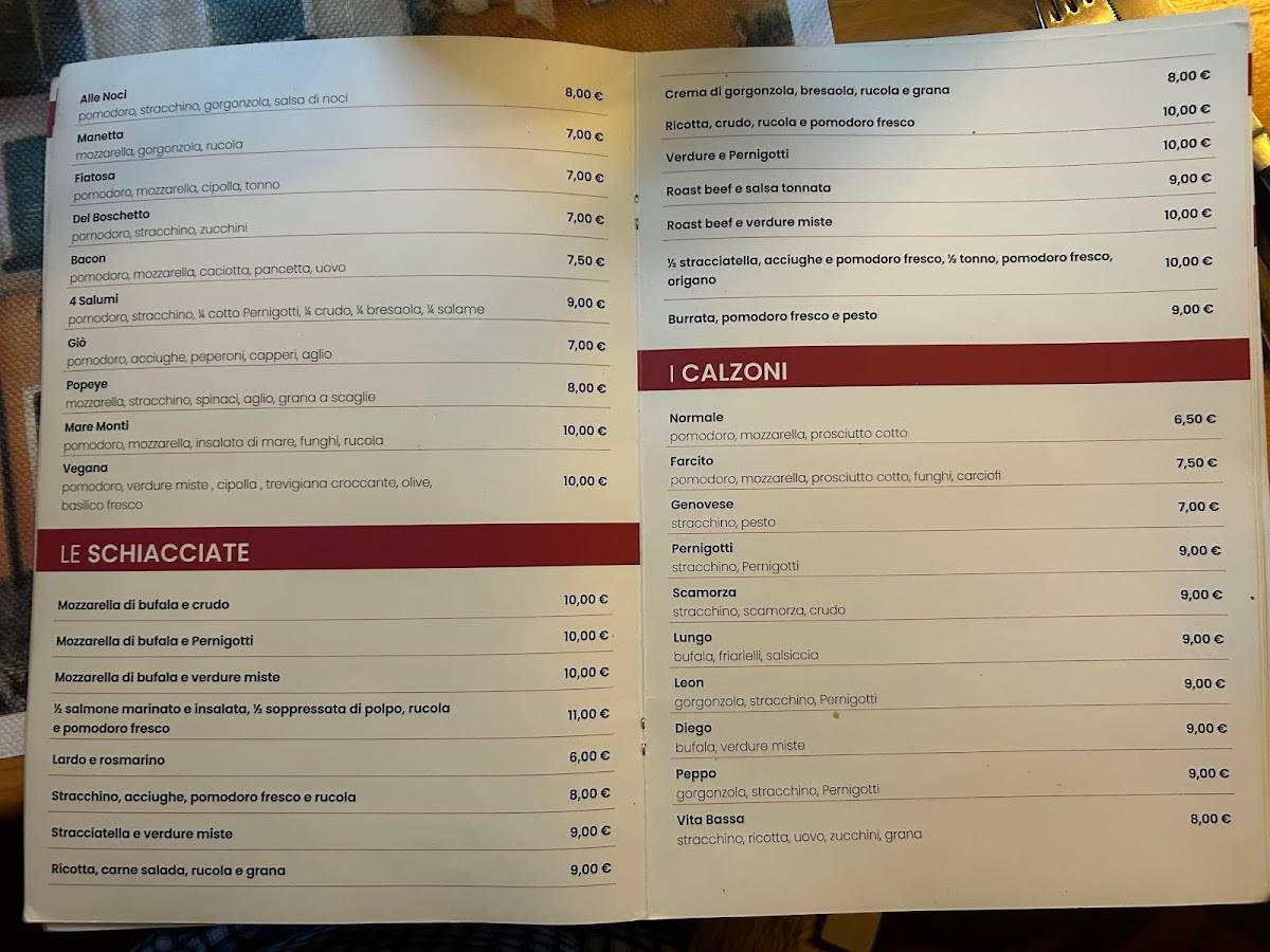 Menu da Il Boschetto ristorante, Sori