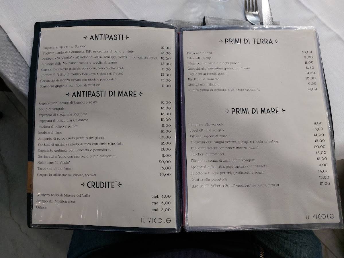 Menu da Ristorante Pizzeria Il Vicolo, Rho