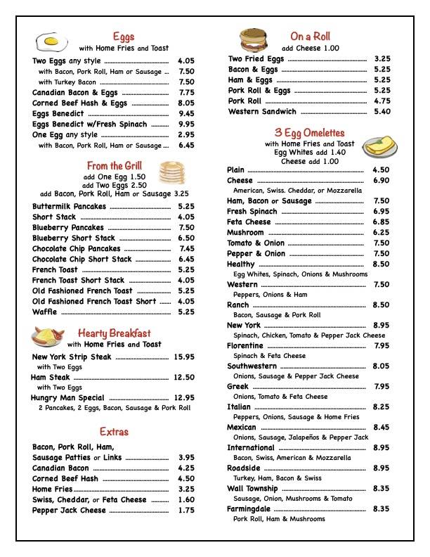 Menu at Roadside Diner restaurant, Wall Township