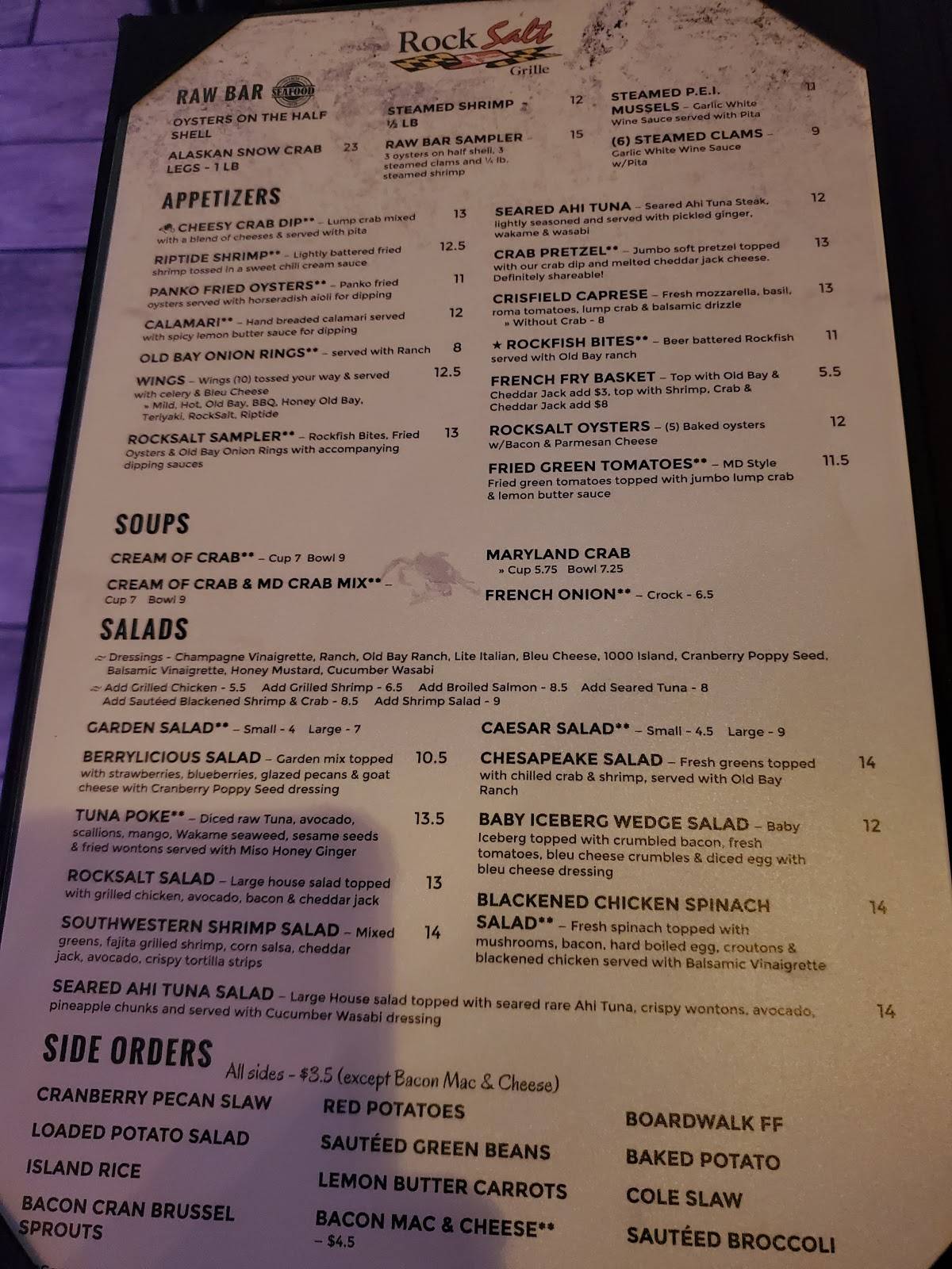 Menu at RockSalt Grille restaurant, Westminster
