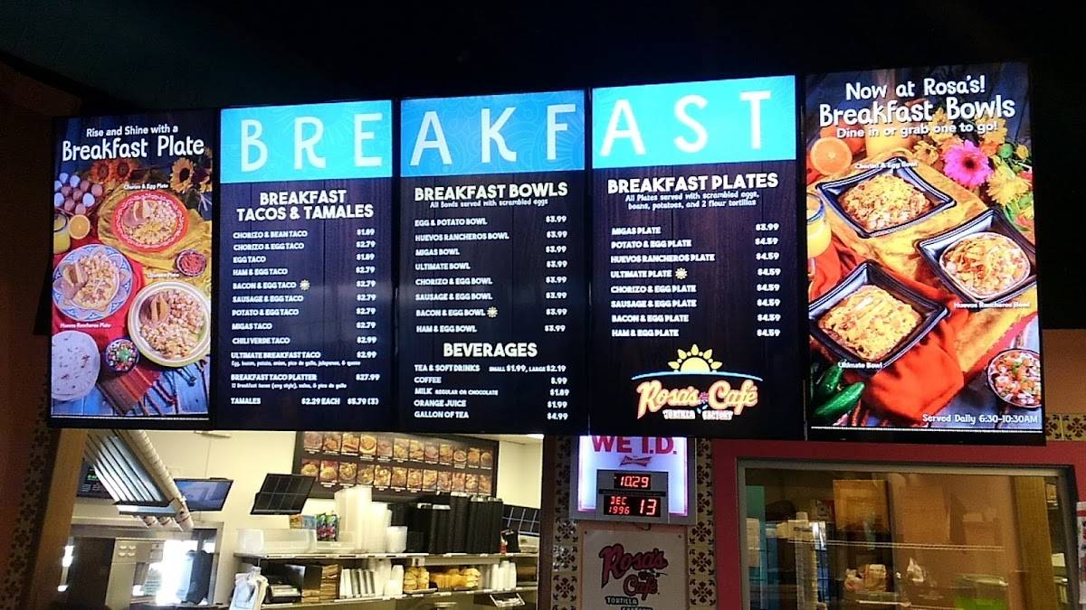 Menu at Rosa's Café & Tortilla Factory fast food, Hobbs, N Lovington Hwy