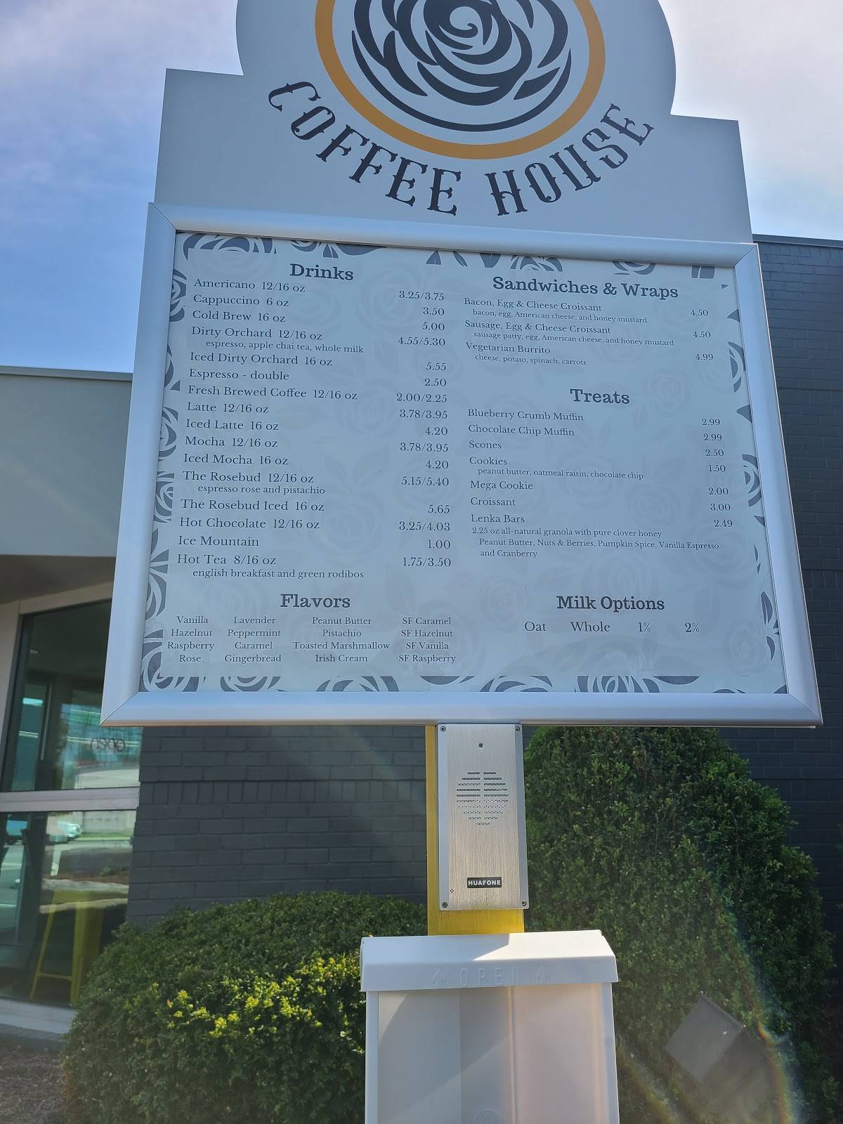 Menu at Rosebud Coffee House, Muncie