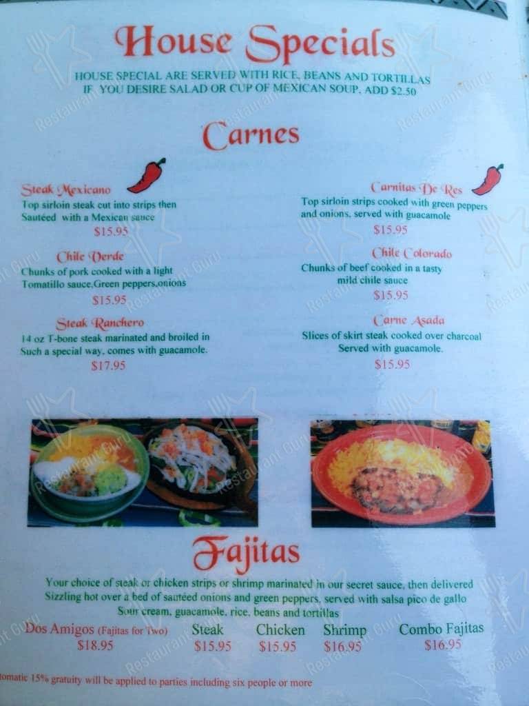 Menu at Los Dos Amigos Fiesta restaurant, Roseburg, NE Stephens St