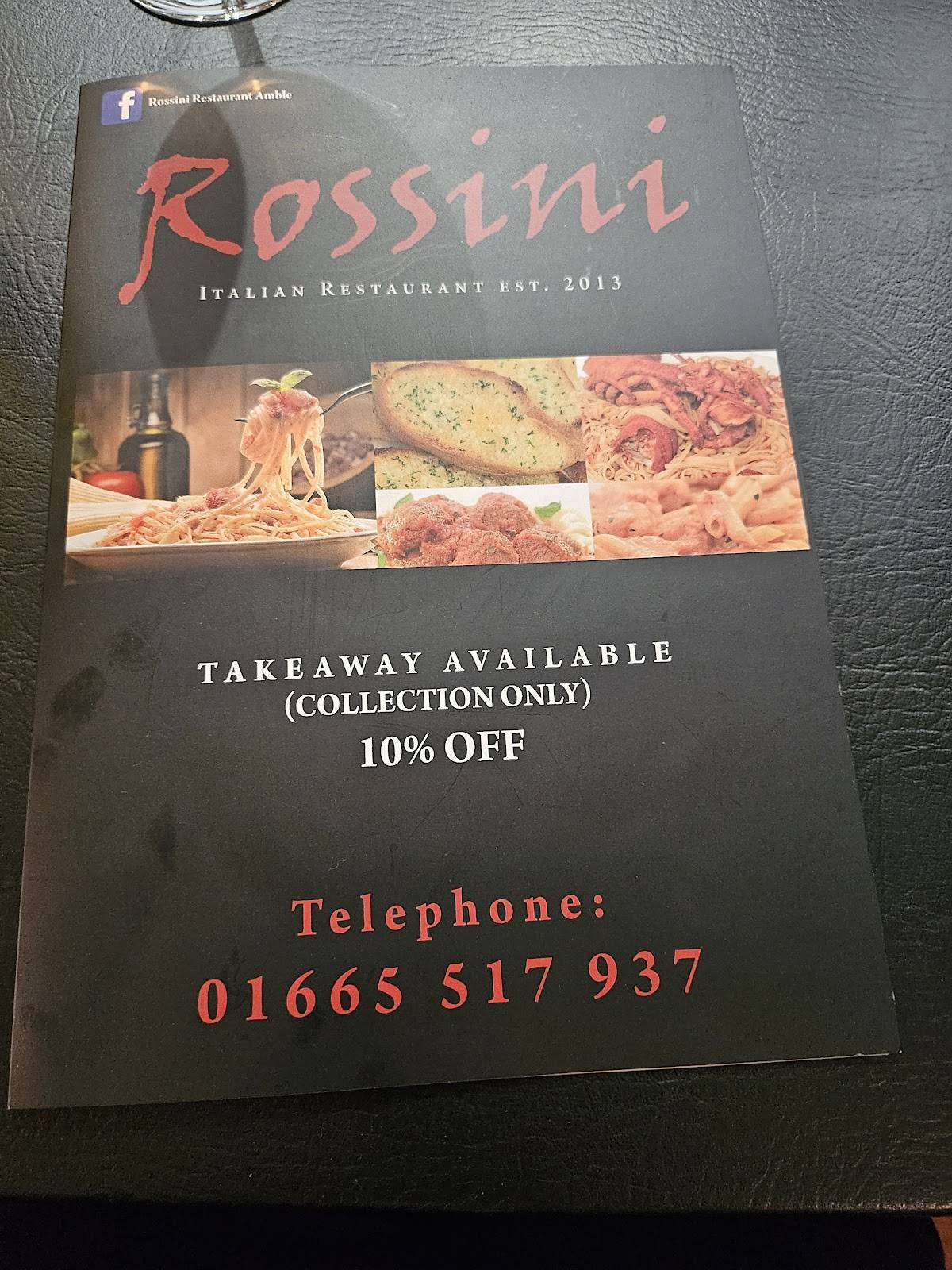Menu at Rossini restaurant Amble, Warkworth