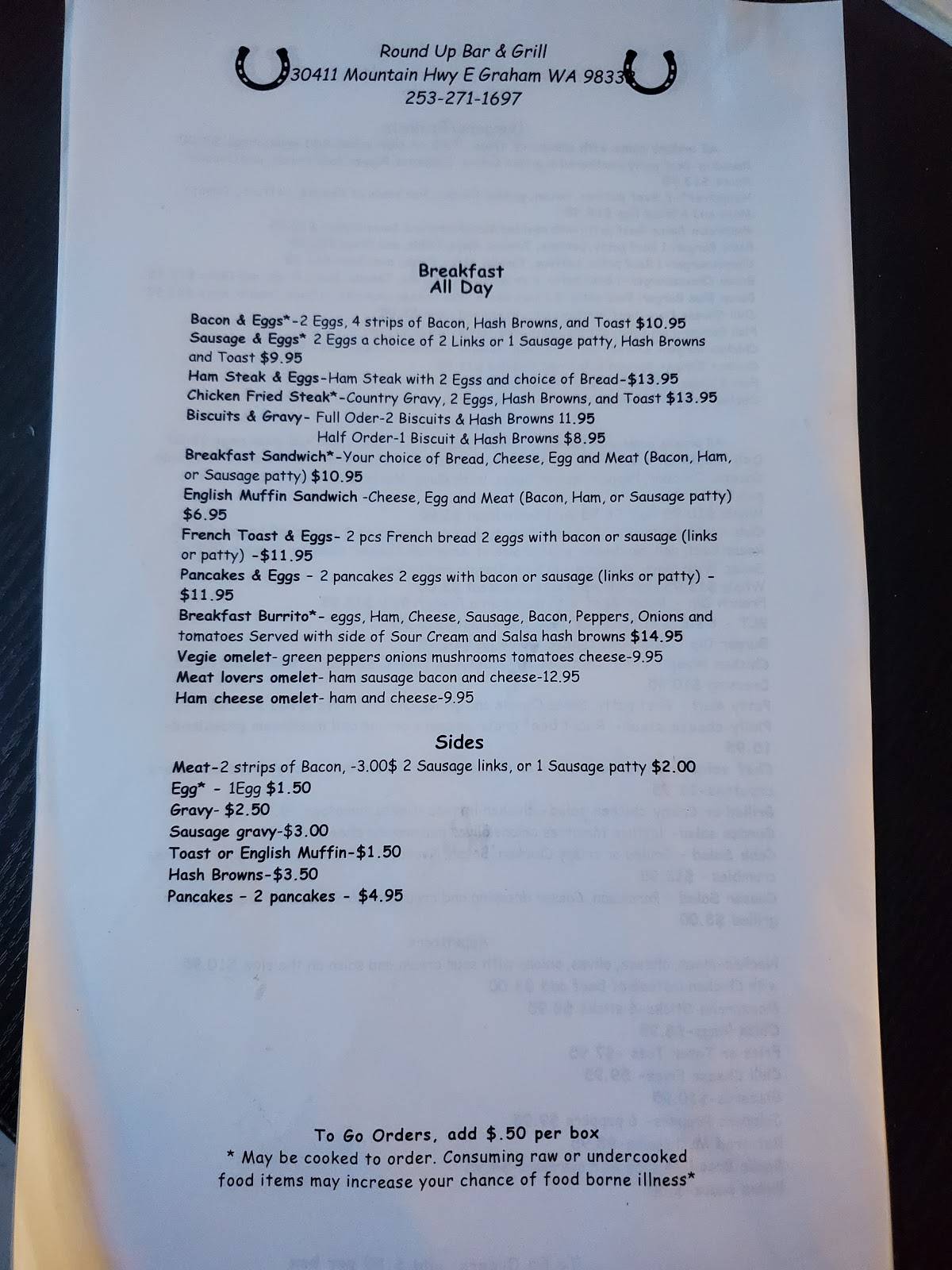 Menu at Roundup Restaurant & Lounge, Graham