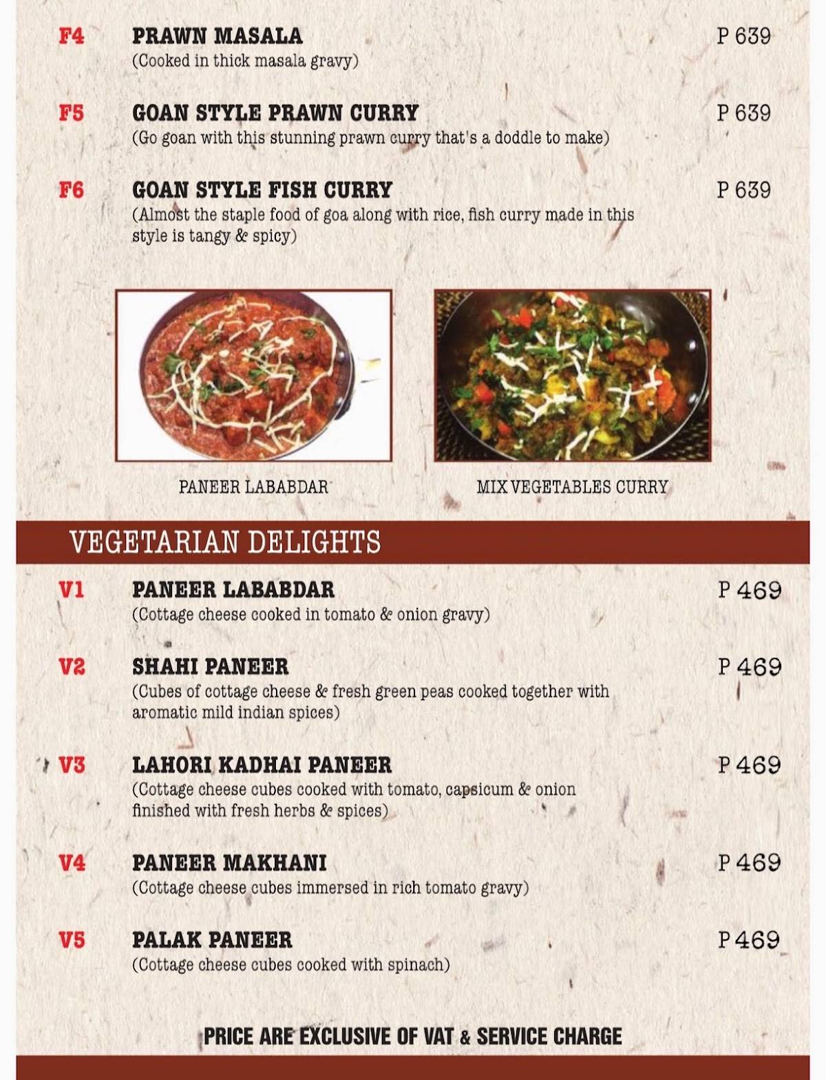 Menu at Royal Indian Curry House restaurant, Makati, General Luna
