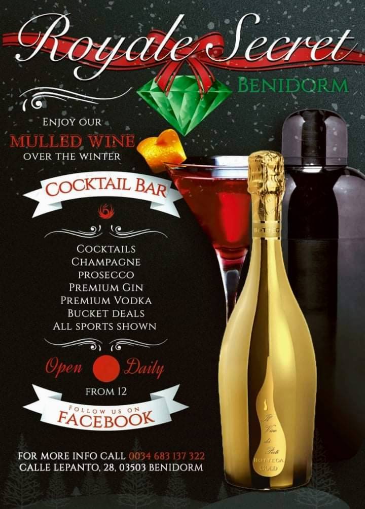 Menu at Royale Secret Bar, Benidorm