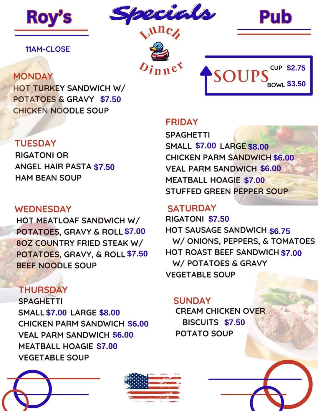 Menu at Roy's Pub, Uniontown