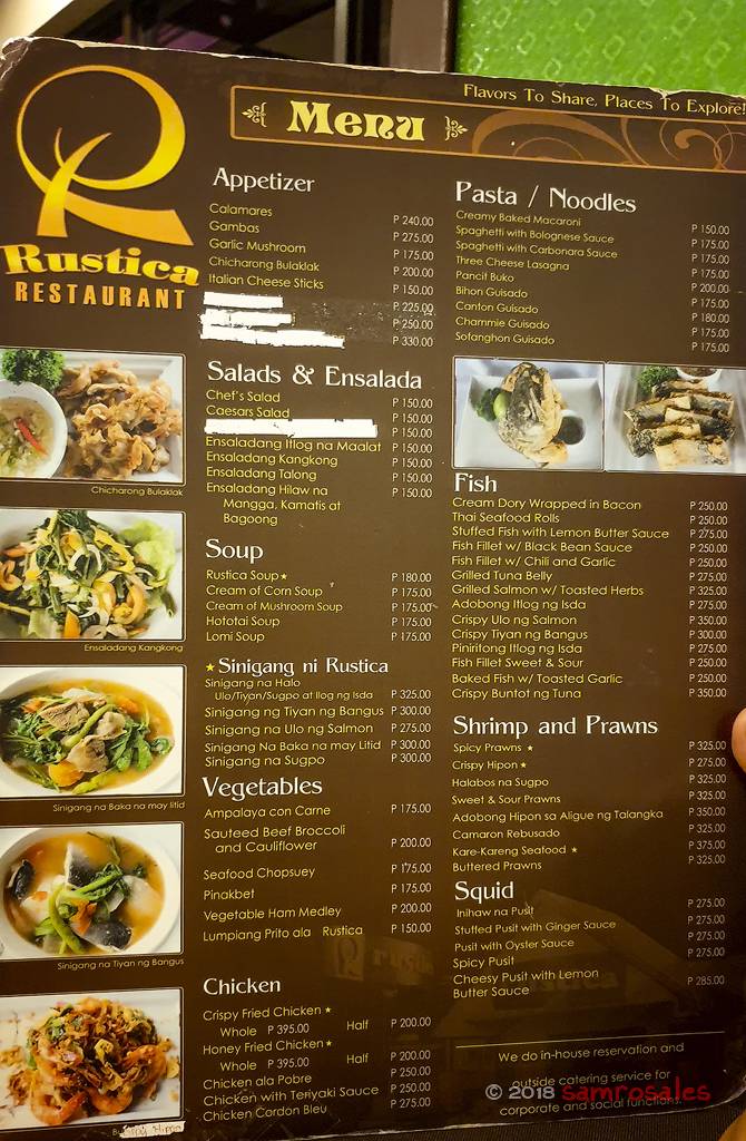 Menu at Rustica Cabanatuan, Nueva Ecija restaurant, Cabanatuan City