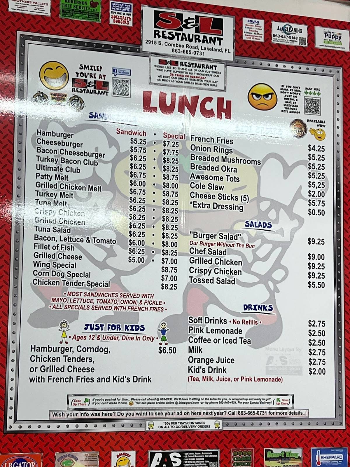 Menu at S&L Restaurant, Eaton Park