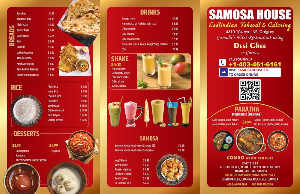 Menu at Samosa House Indian Cuisine - Fine Dining, Sweets, Catering ...