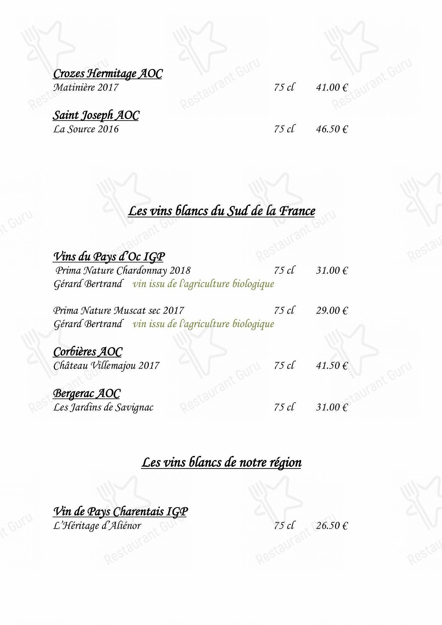 Menu au LE PARVIS restaurant, Saintes, 12 Bis Quai de l'Yser