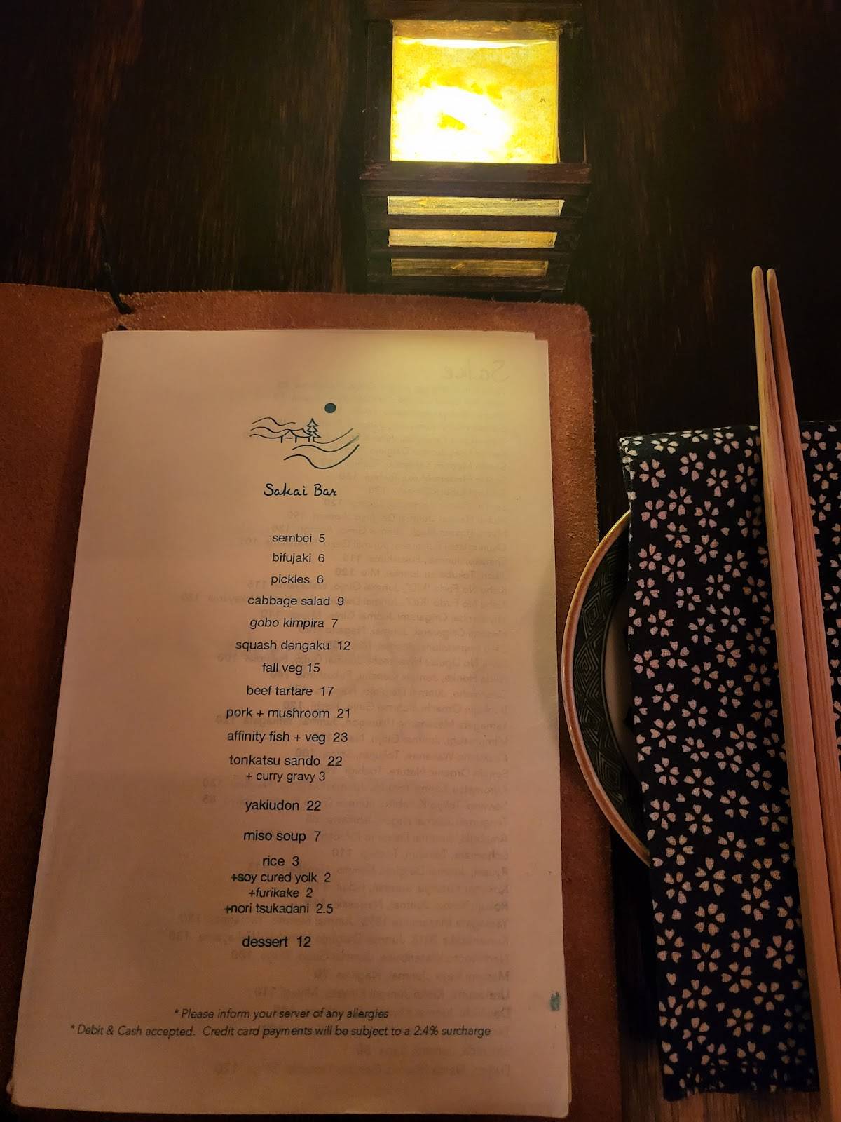 Carta de Sakai Bar, Toronto
