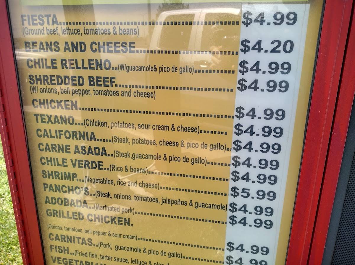 Menu at Pancho's Mexican Food restaurant, Salina