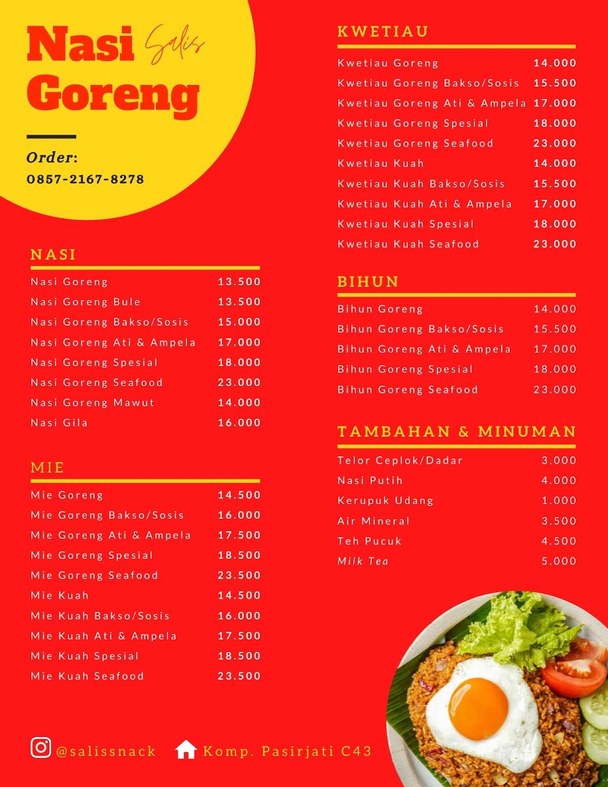 Menu at Salis Snack cafe, Bandung