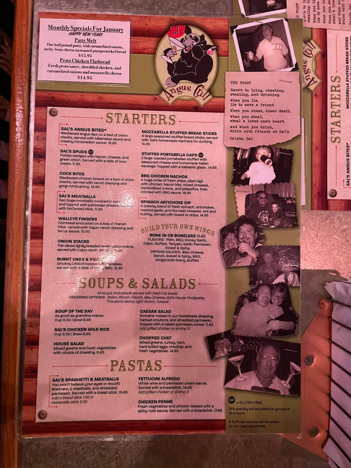 Menu at Sal's Angus Grill pub & bar, Grant