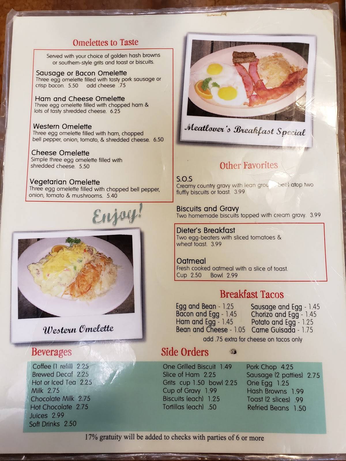 Menu at Bud Jones Restaurant, San Antonio