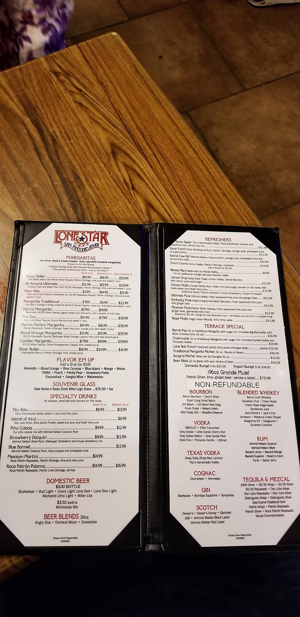 Menu at Lone Star Cafe, San Antonio, 237 Losoya St