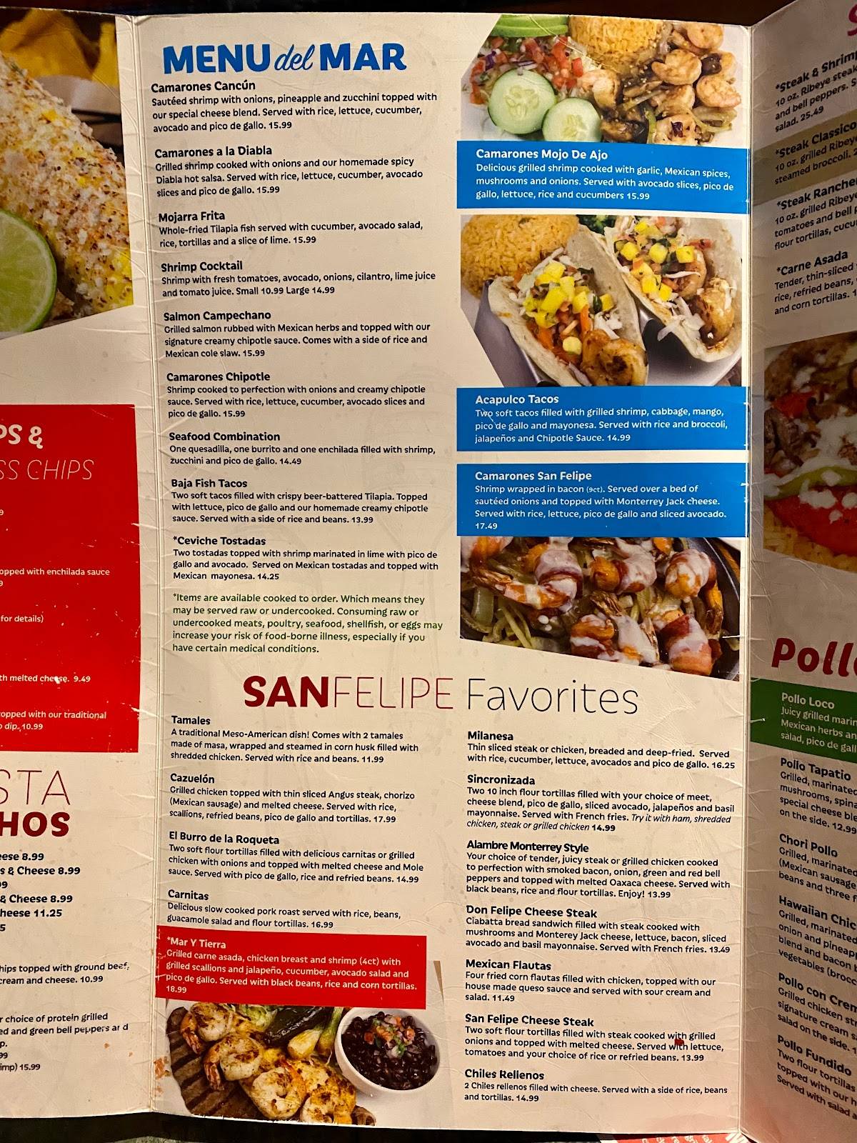 Menu at San Felipe Mexican Restaurant, Siler City