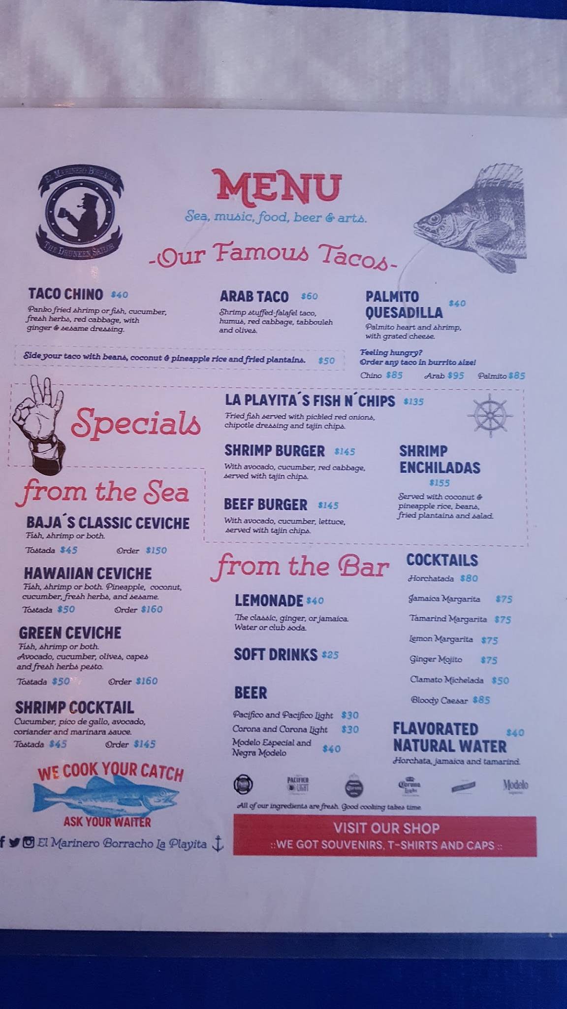 Carta del restaurante El Marinero Borracho, San José del Cabo ...