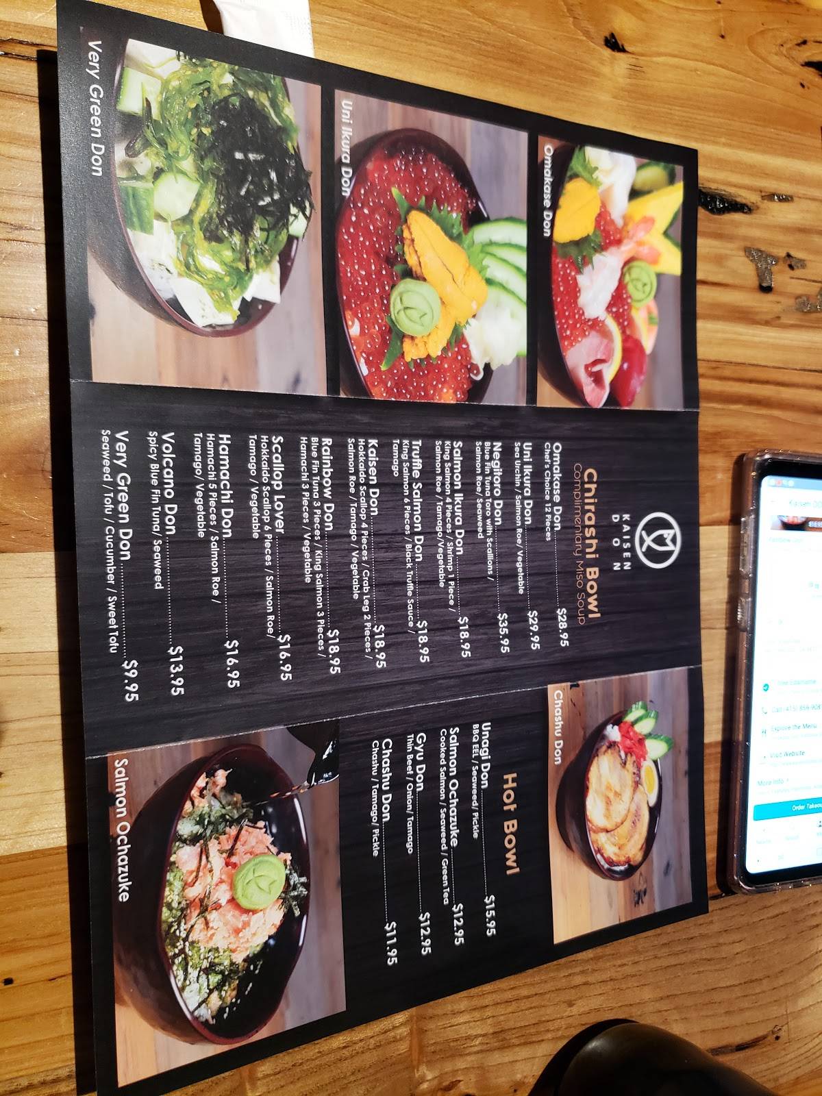 Menu at Kaisen Don restaurant, San Leandro