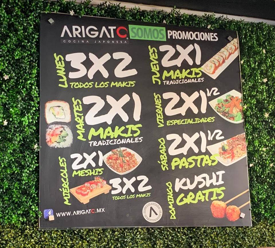 Carta del restaurante ARIGATO cocina japonesa, San Miguel del Allende