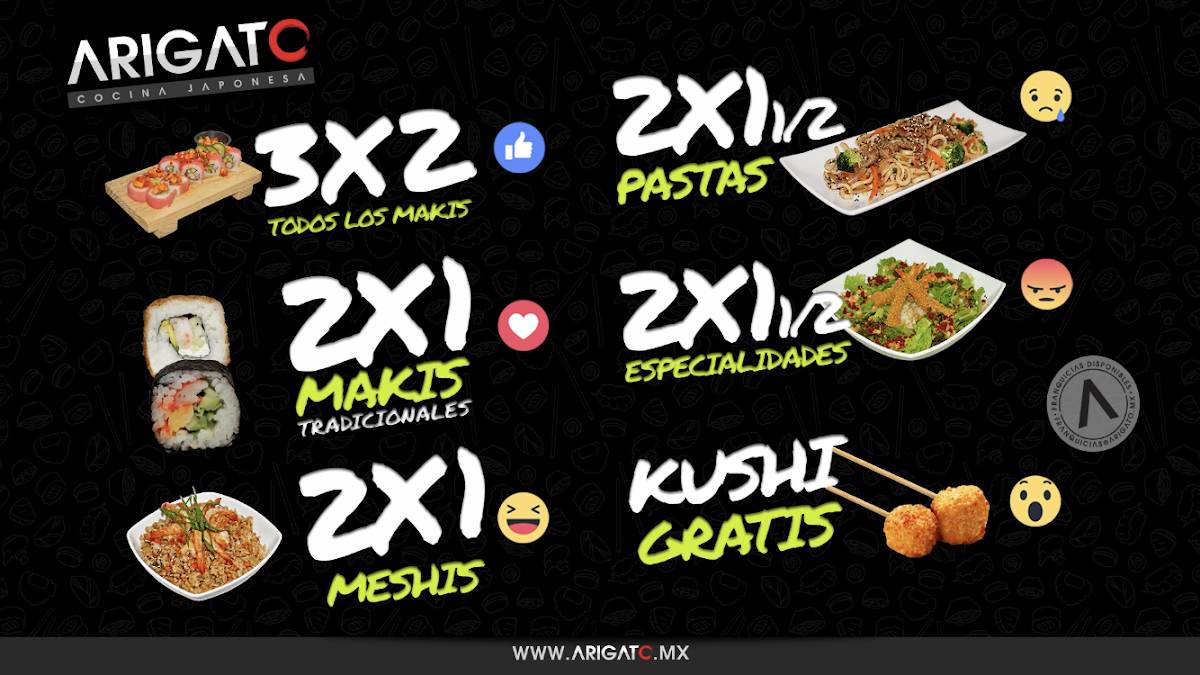 Carta del restaurante ARIGATO cocina japonesa, San Miguel del Allende
