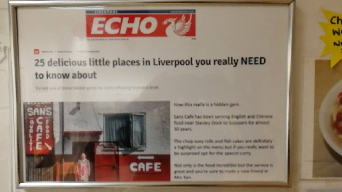 Menu at San's Cafe, Liverpool
