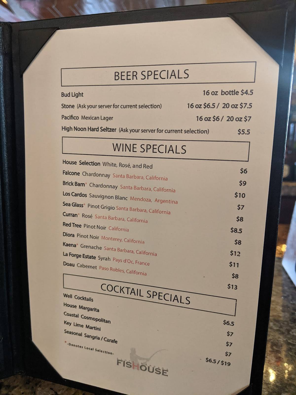 Menu at Santa Barbara FisHouse, Santa Barbara
