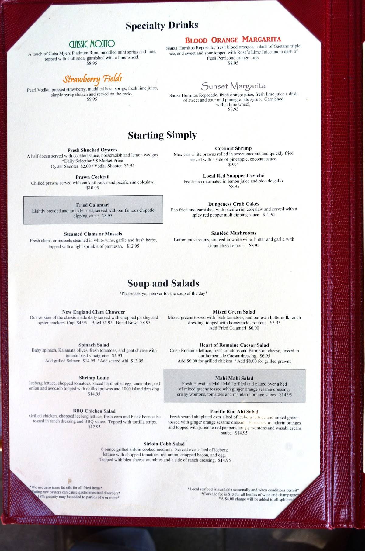 Menu at Santa Barbara FisHouse, Santa Barbara