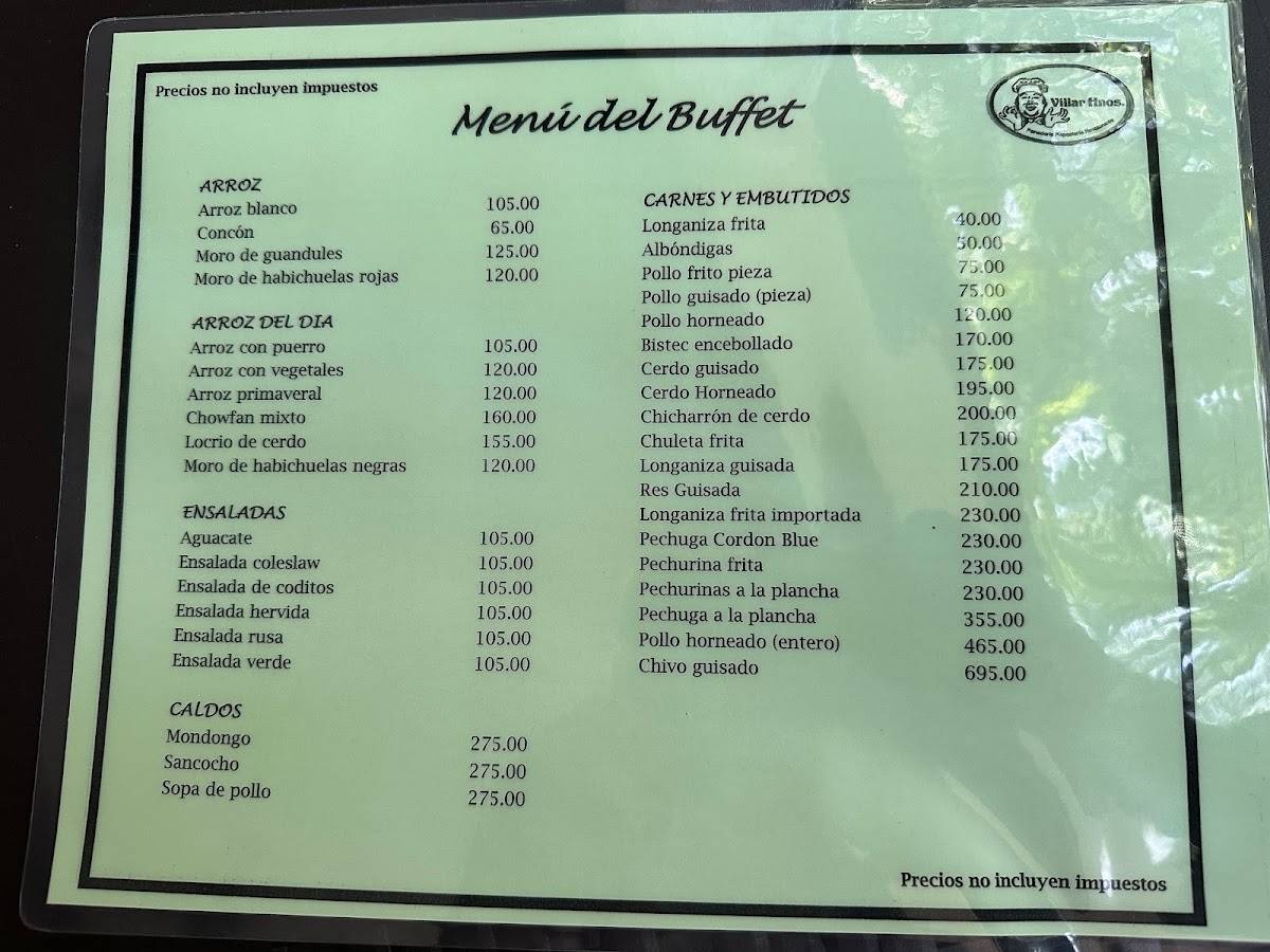 Carta del restaurante Villar Hermanos, Santo Domingo