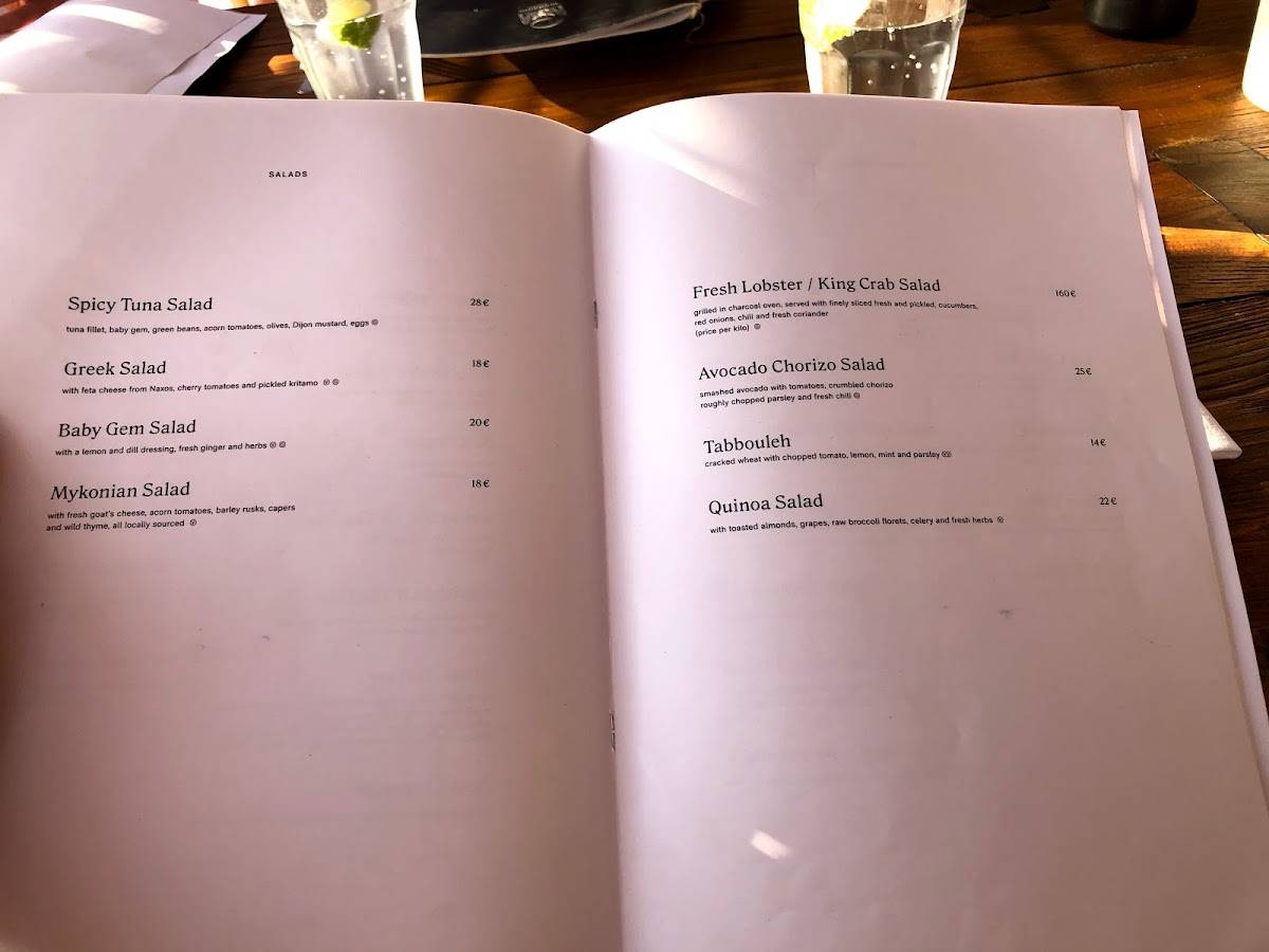 Menu at Scorpios, Mikonos