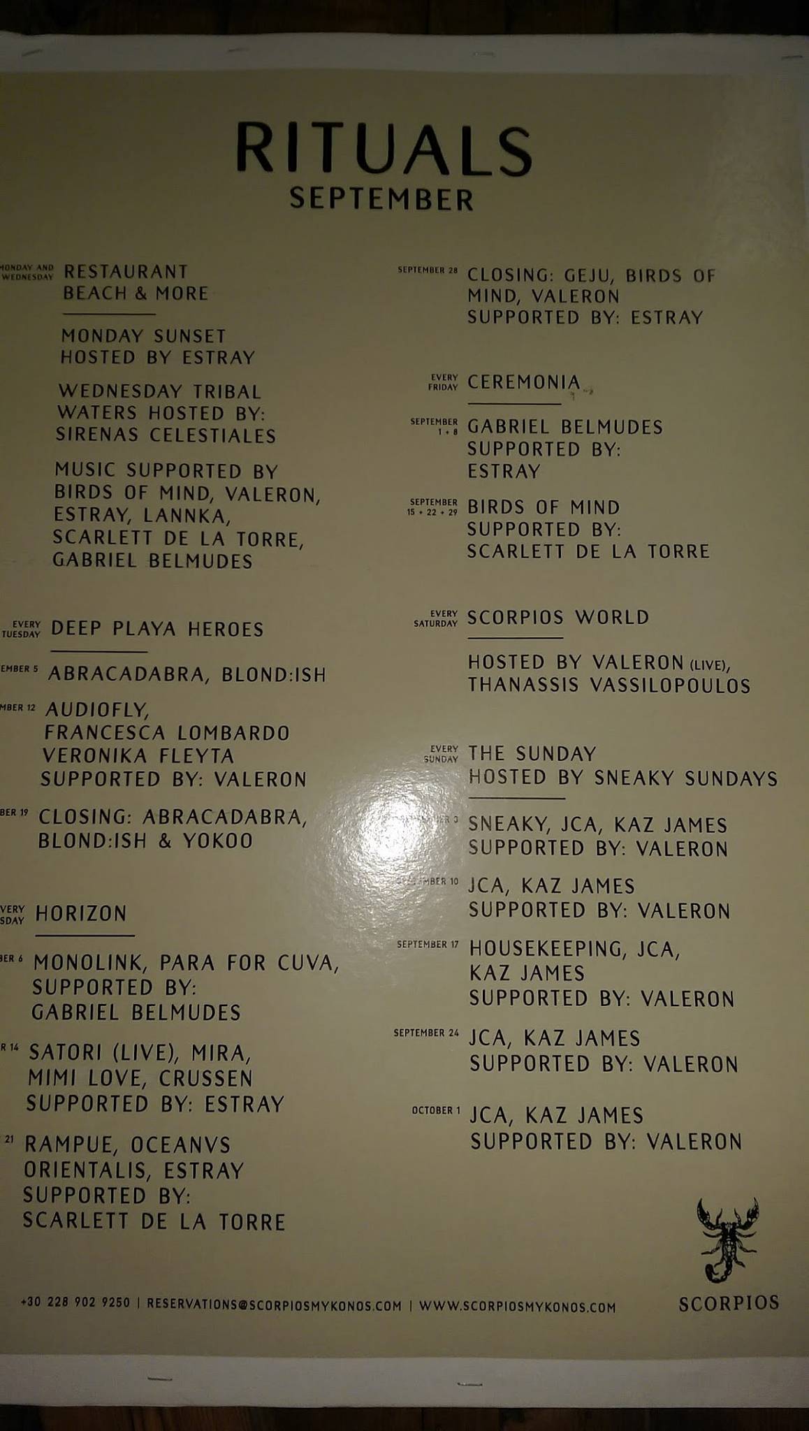 Menu at Scorpios, Mikonos