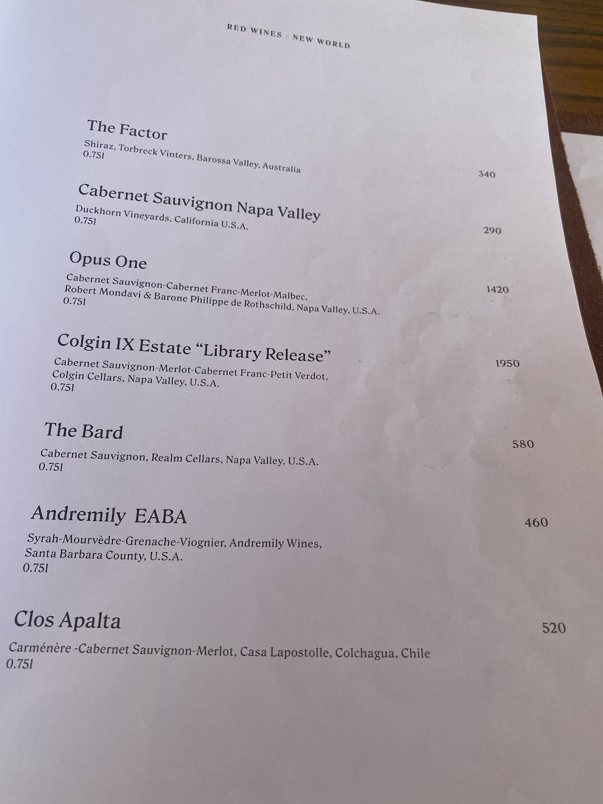 Menu at Scorpios, Mikonos