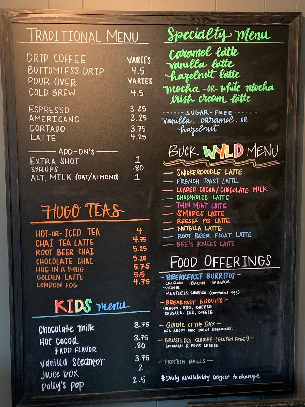 Menu at Scout Coffee cafe, Grain Valley