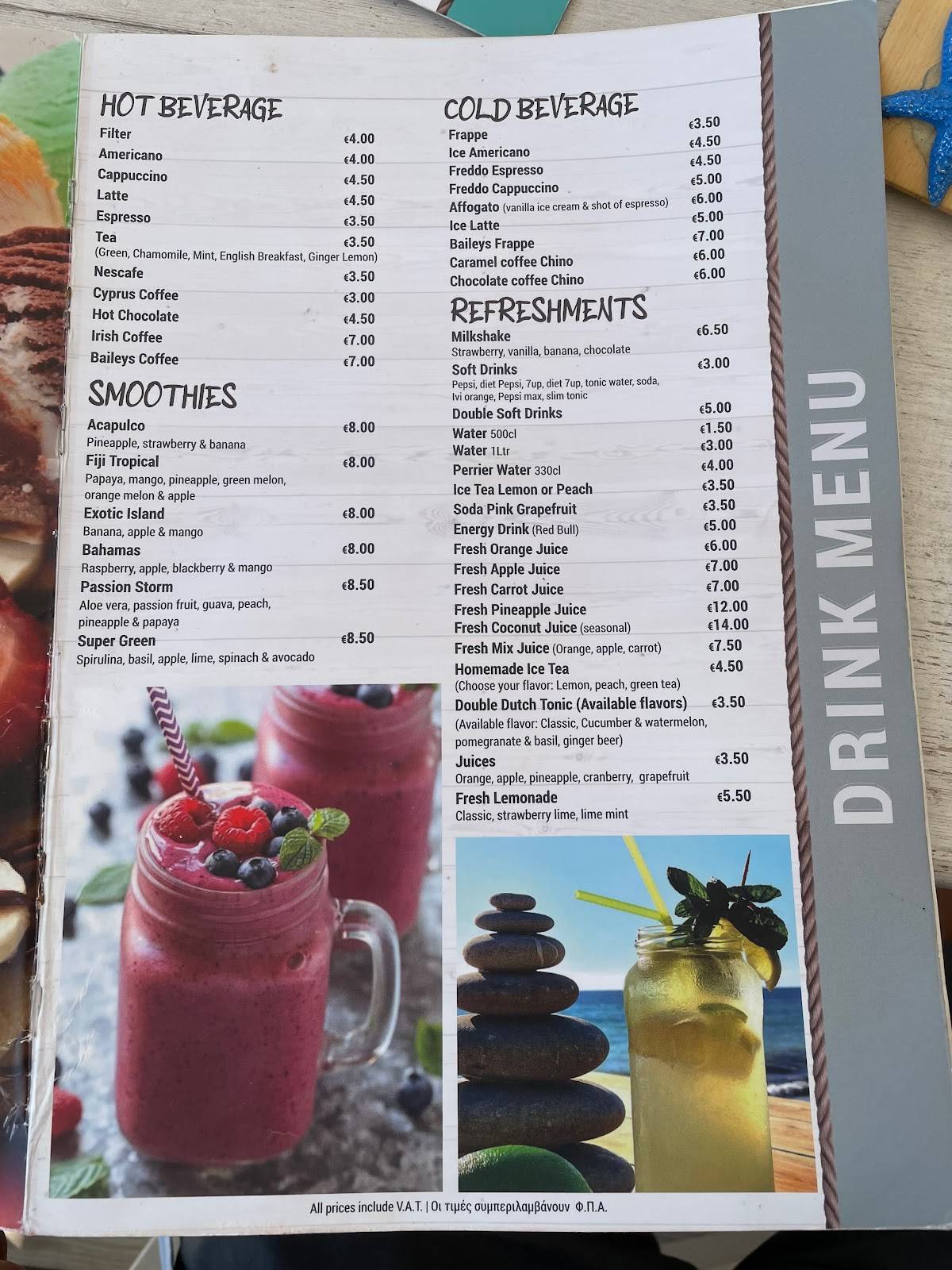 Menu at Sea You Beach Bar, Kissonerga, Kissonergas