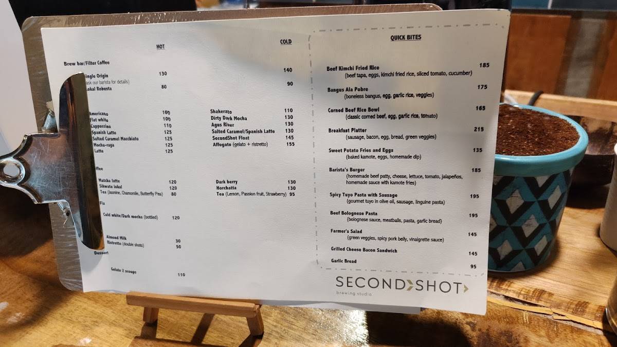 Menu at Second Shot Brewing Studio, Butuan City