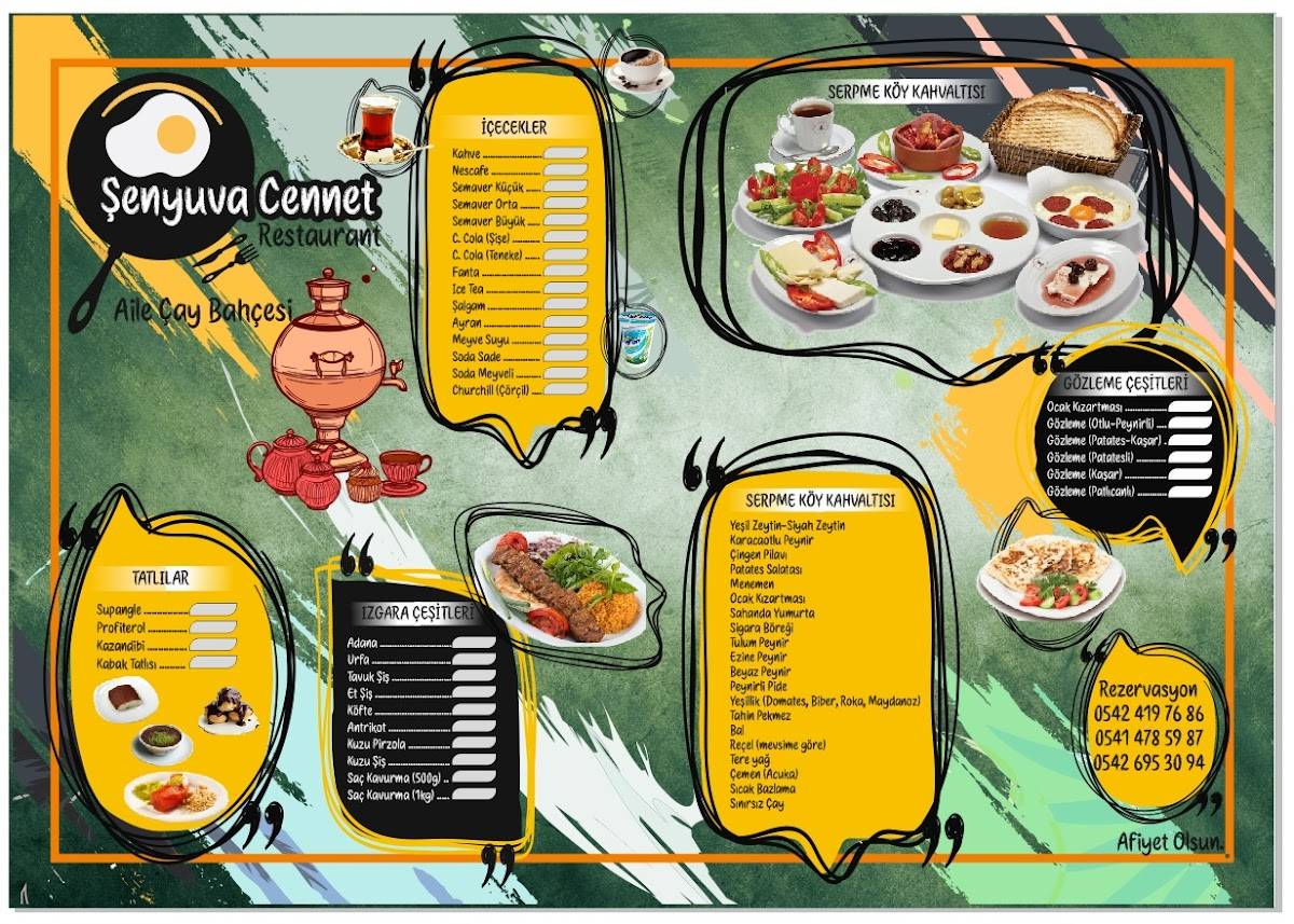 Menu at Şenyuva Cennet Kahvaltı Salonu Ve Aile Çay Bahçesi, Aydın