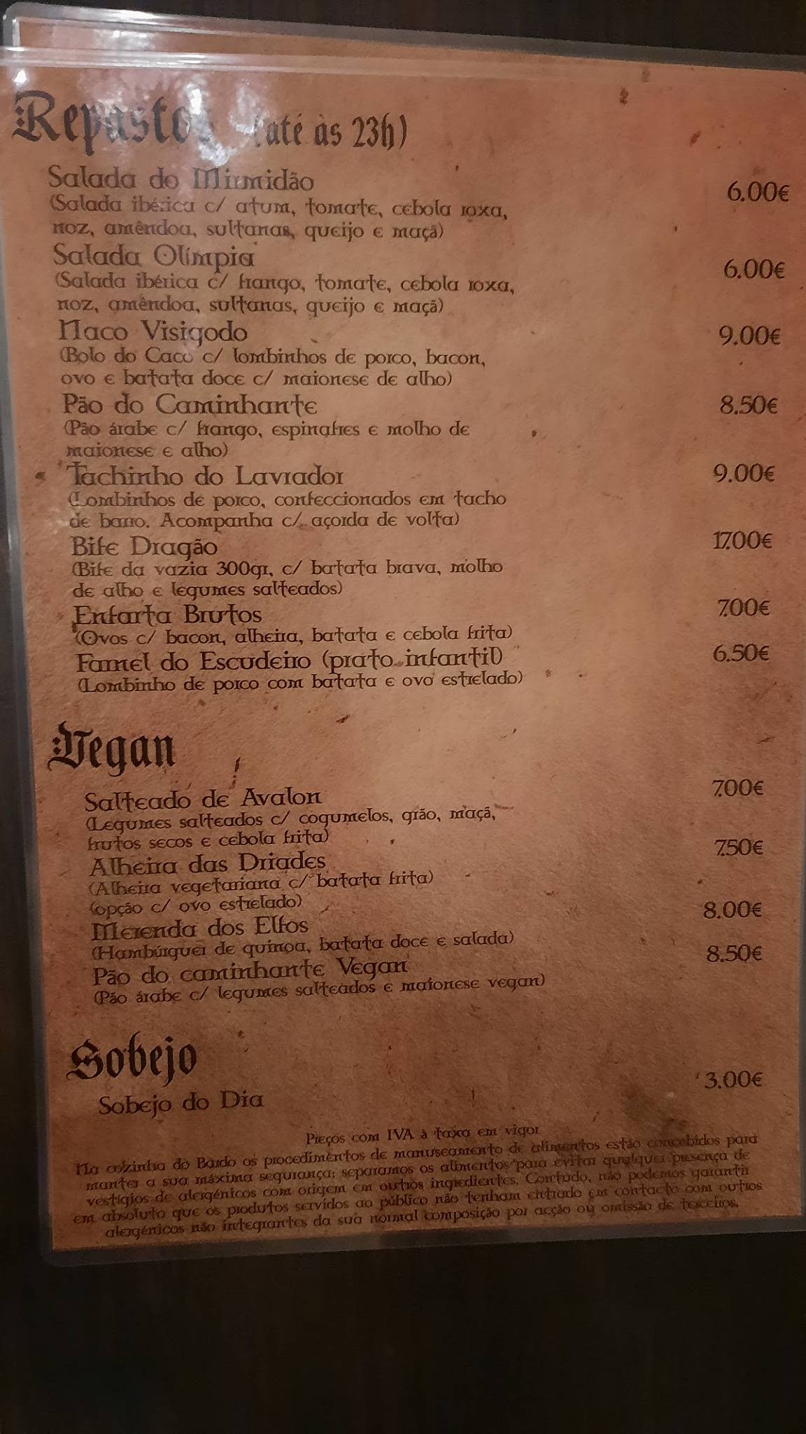 Menu em Bardo - Taverna Medieval, Setúbal